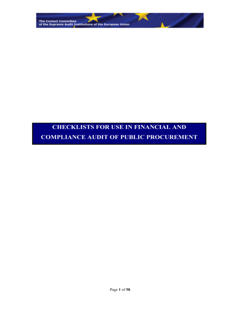 CHECKLISTS FOR USE IN FINANCIAL AND COMPLIANCE AUDIT
