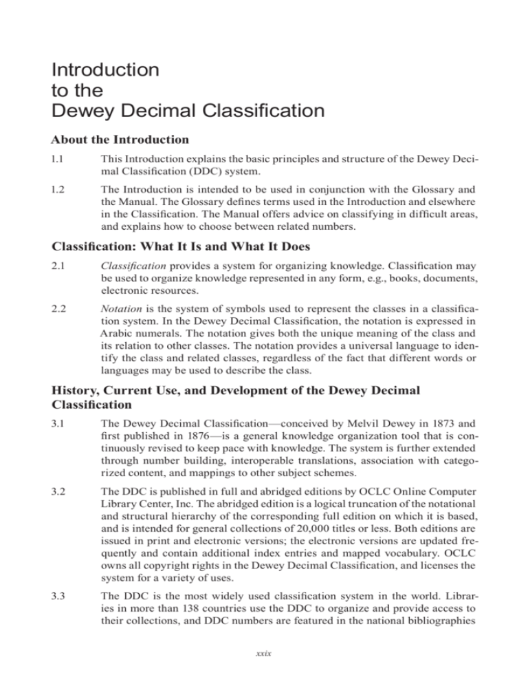Introduction To The Dewey Decimal Classification