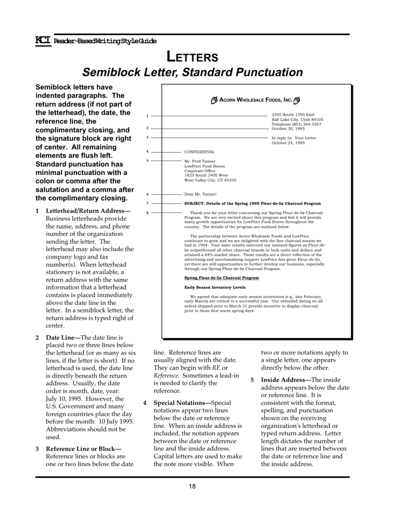 Semiblock Letter Standard Punctuation