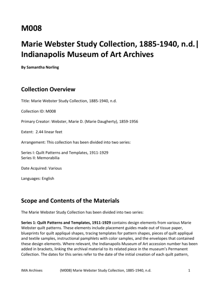 M008 Marie Webster Study Collection, 1885