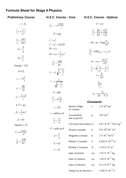 Data, Formulae and Relationships in NSS Physics