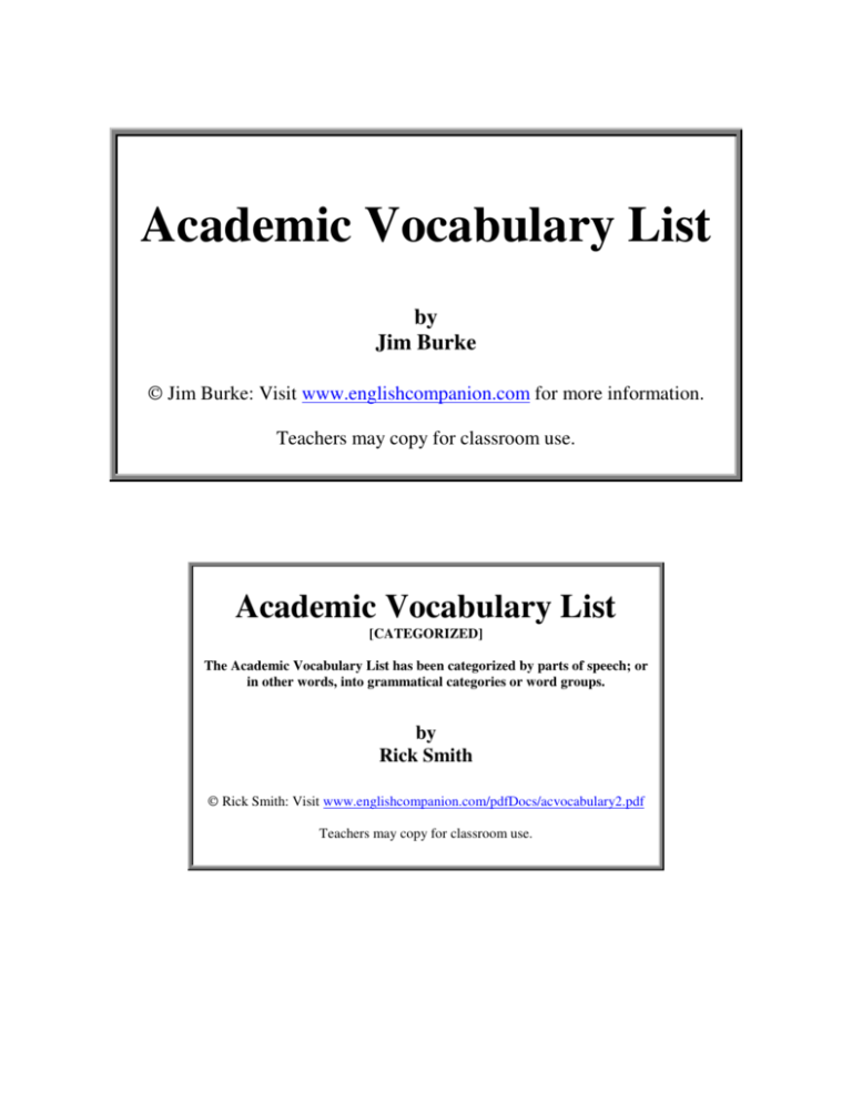 Academic Vocabulary List