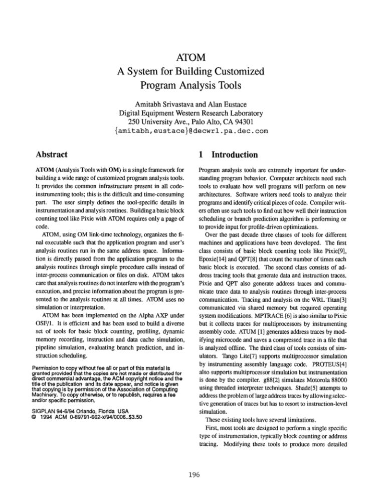 ATOM A System for Building Customized Program Analysis Tools