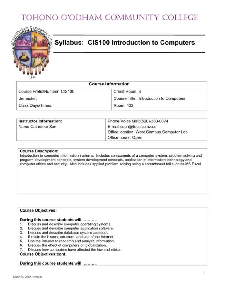 CIS100 Introduction To Computers