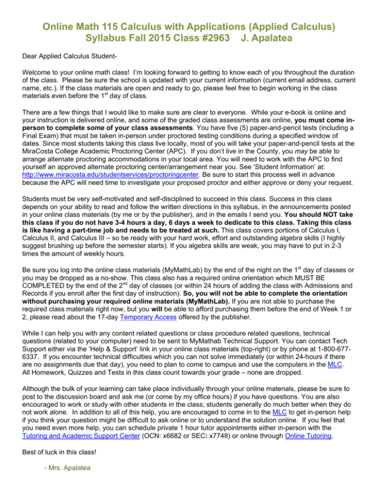 Online Math 115 Calculus with Applications (Applied Calculus