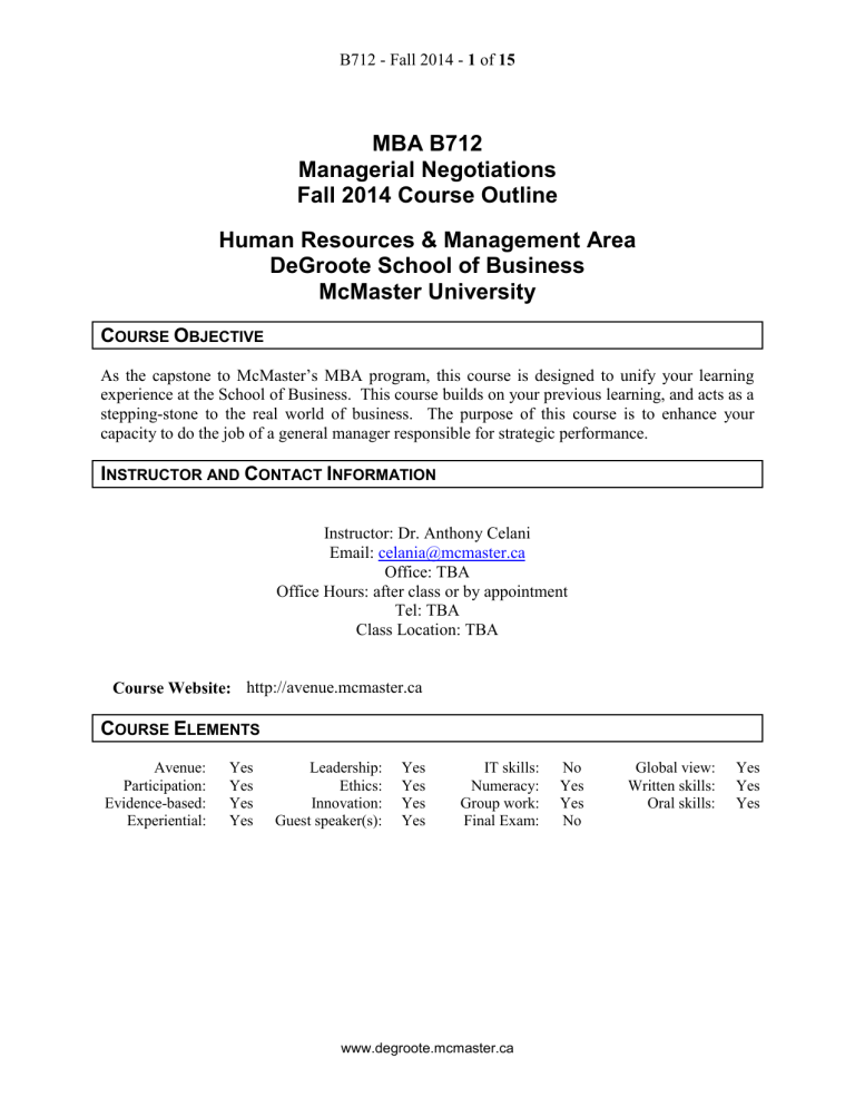 Outline - the DeGroote MBA Program