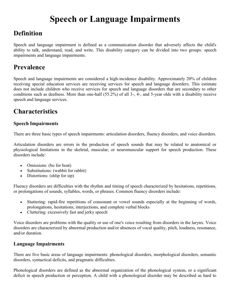 Speech Or Language Impairments Speech Or Language Impairments