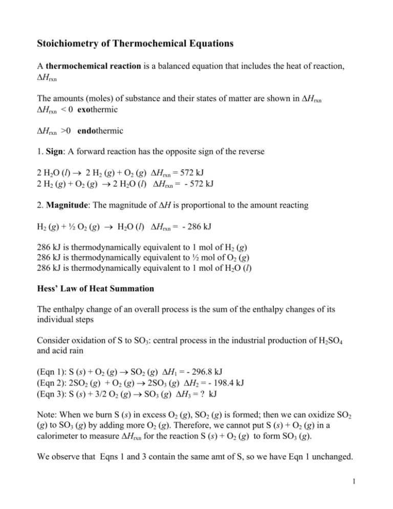 Stoichiometry Of Thermochemical Equations Stoichiometry Of Thermochemical Equations