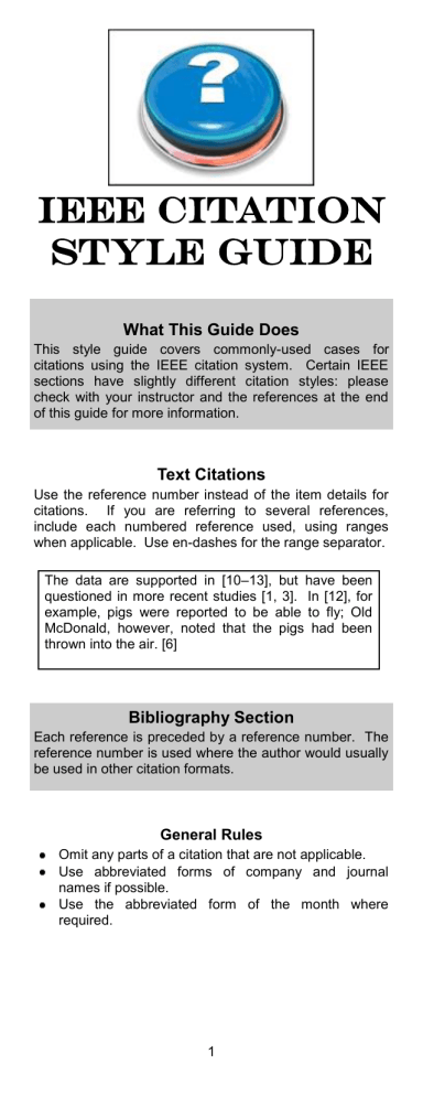 IEEE Citation Style Guide Libraries