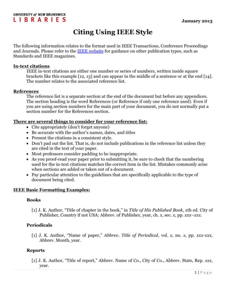 Citing Using IEEE Style