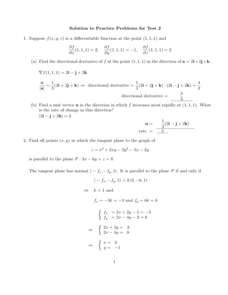 Solution To Practice Problems For Test 2 1 Suppose F x Y Z Is A