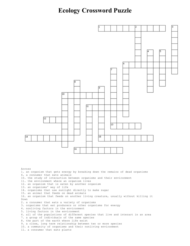 Ecology Crossword Puzzle Ecology Crossword Puzzle