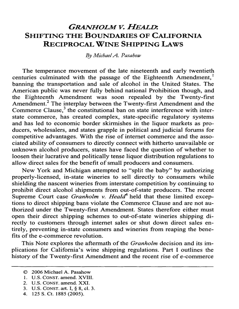 GRANHOLM V HEALP D SHIFTING THE BOUNDARIES OF