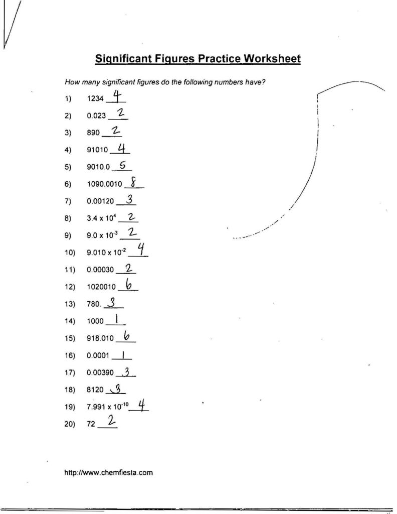 Significant Figures Practice Worksheet
