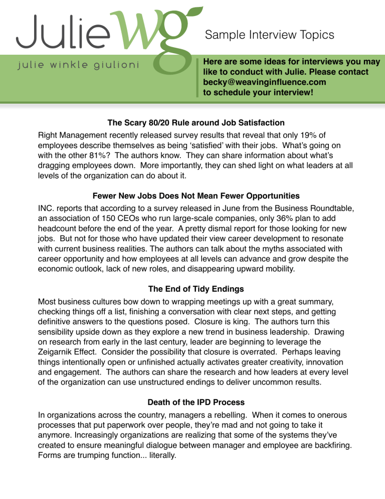 Sample Interview Topics