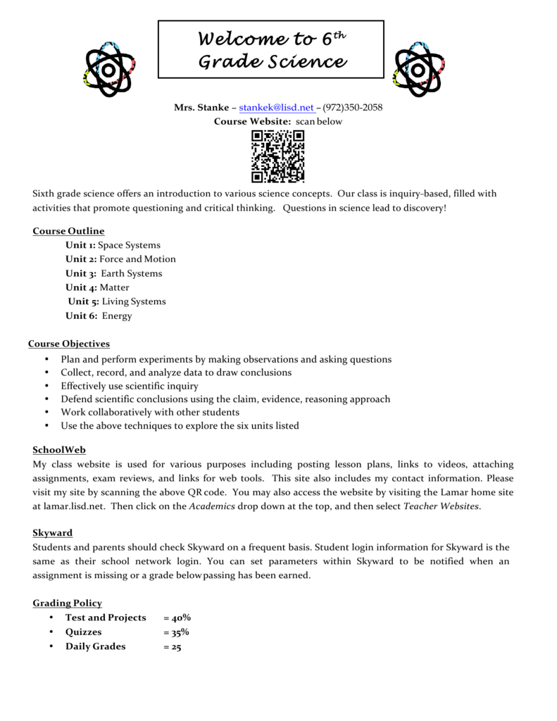 6th Grade Science Syllabus