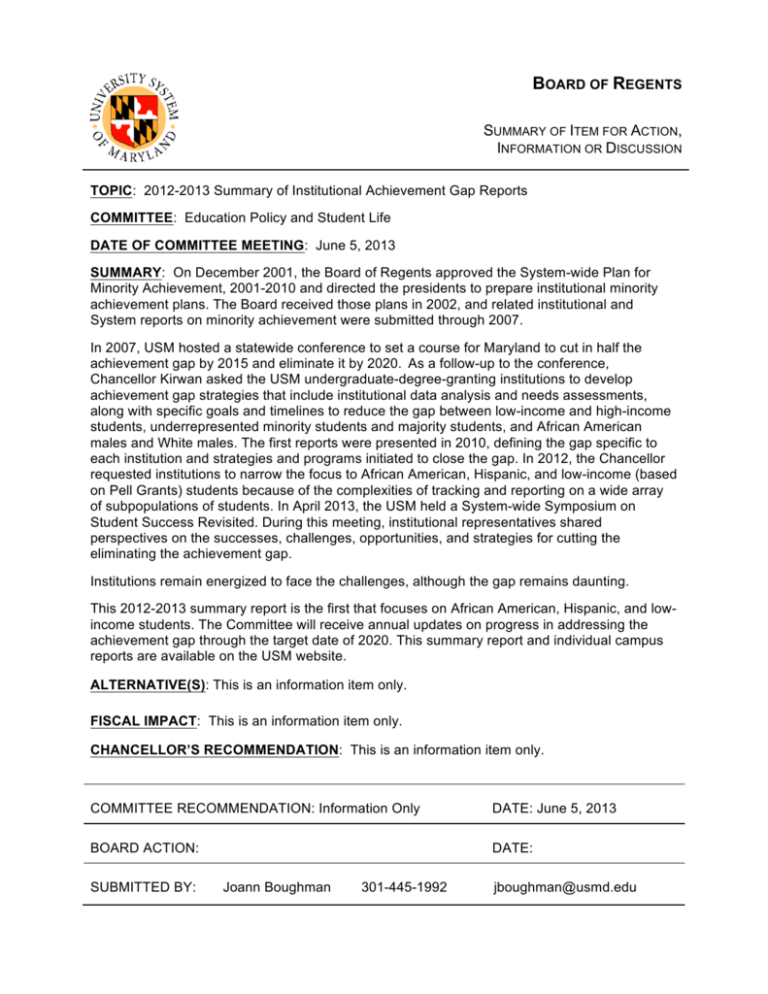 Institutional Achievement Gap Reports