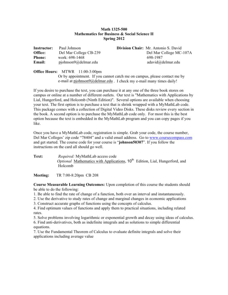 Math 1325 500 Mathematics For Business