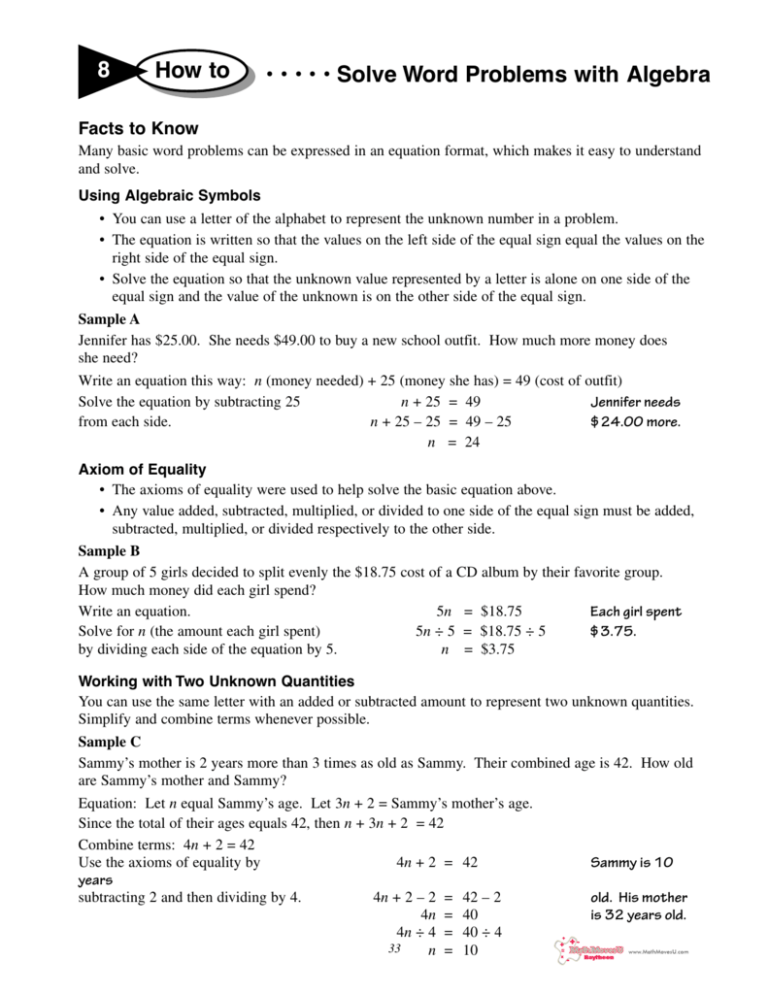 Solve Word Problems With Algebra