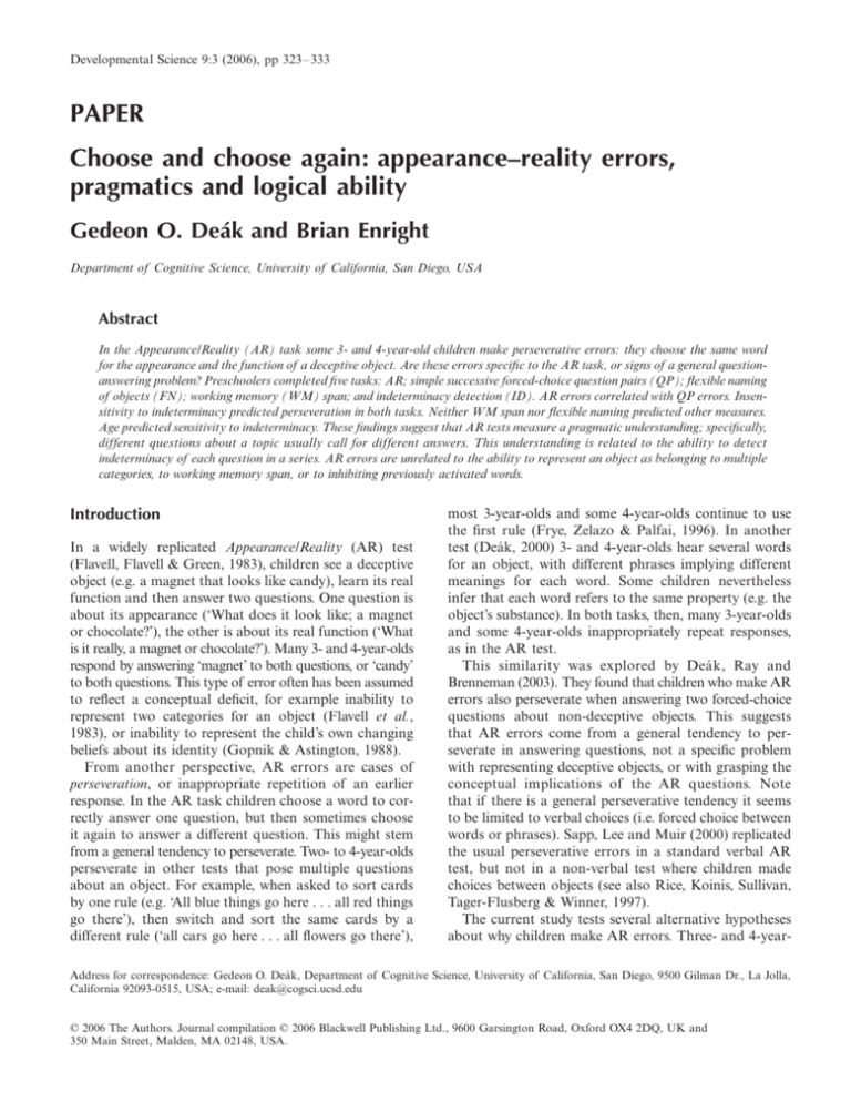 Appearance reality Errors Pragmatics And Logical Ability