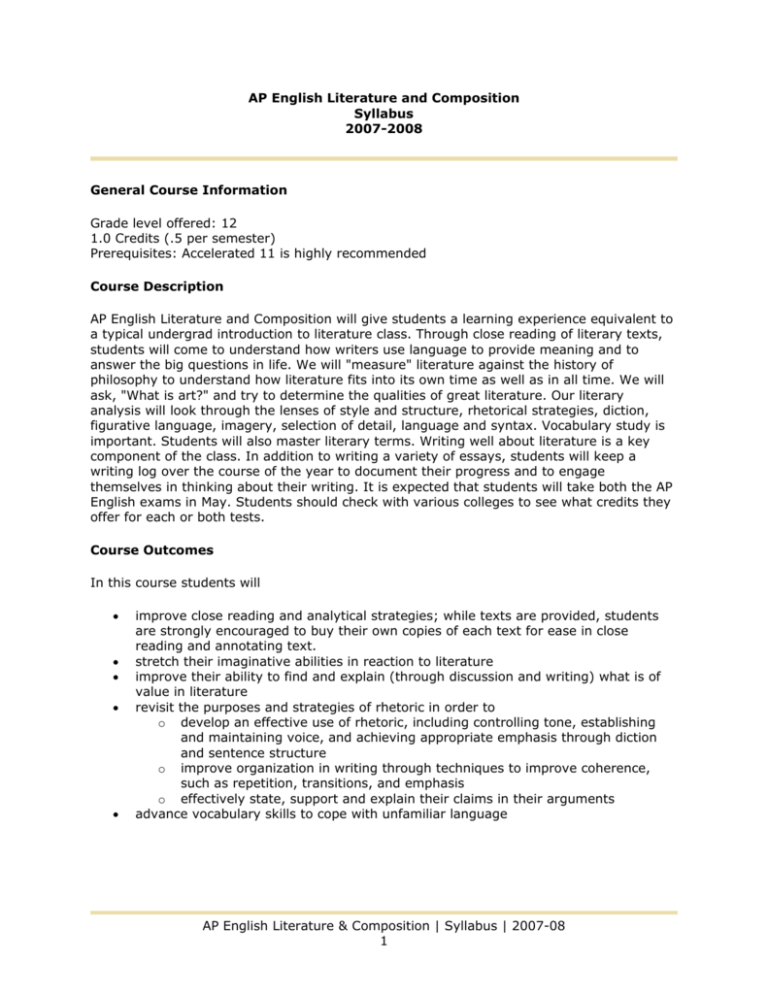AP English Literature And Composition AP English Literature And Composition