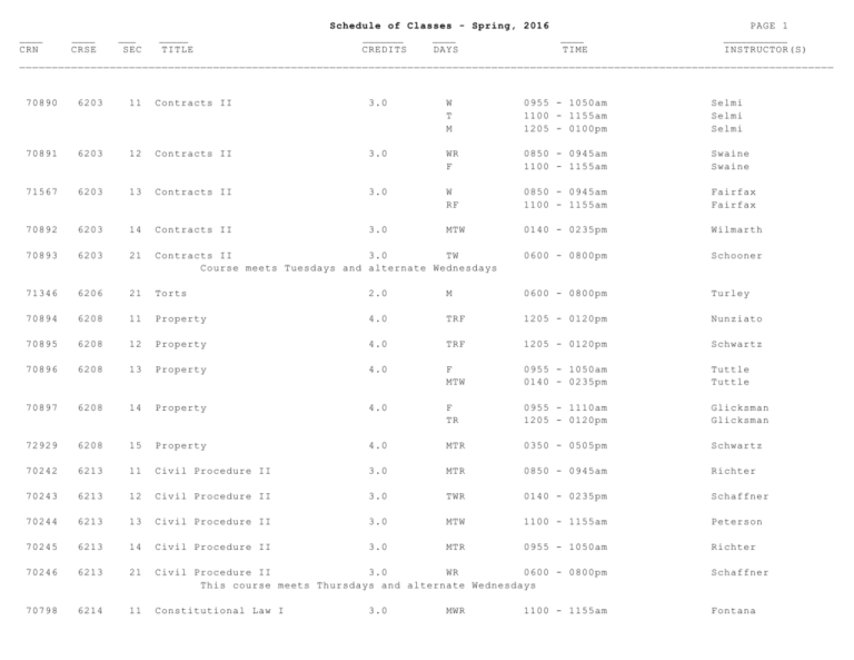 Spring 2016 Course Schedule With CRNs
