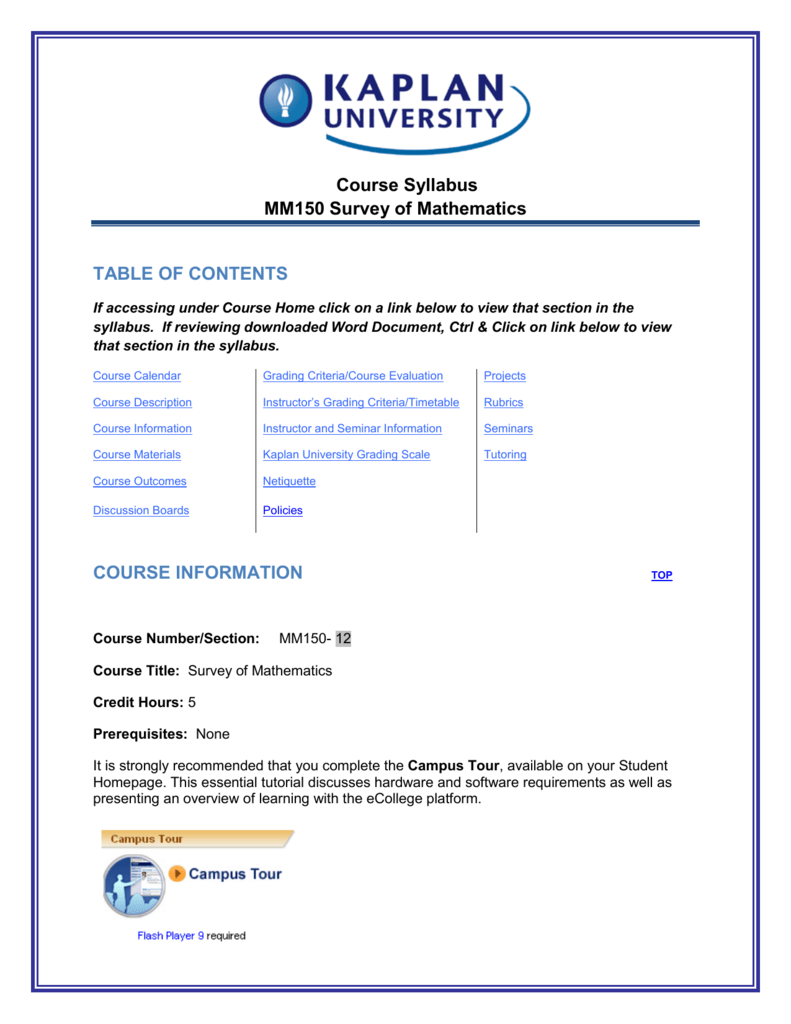 Course Syllabus MM150 Survey of Mathematics - Blank Title