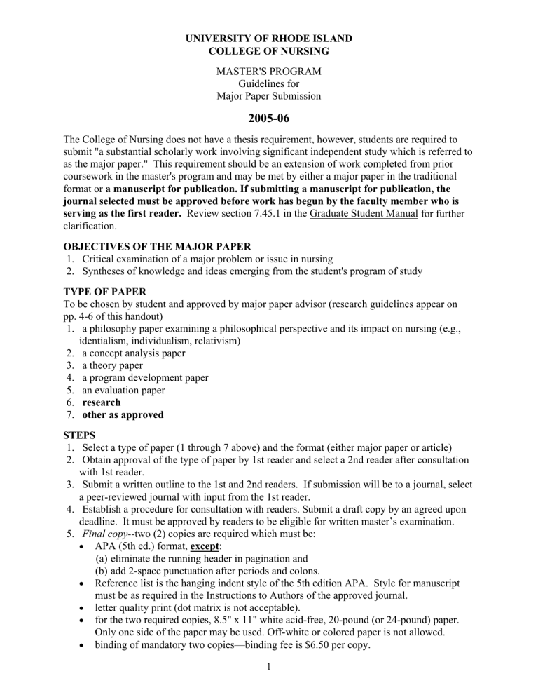 Major Paper Guidelines