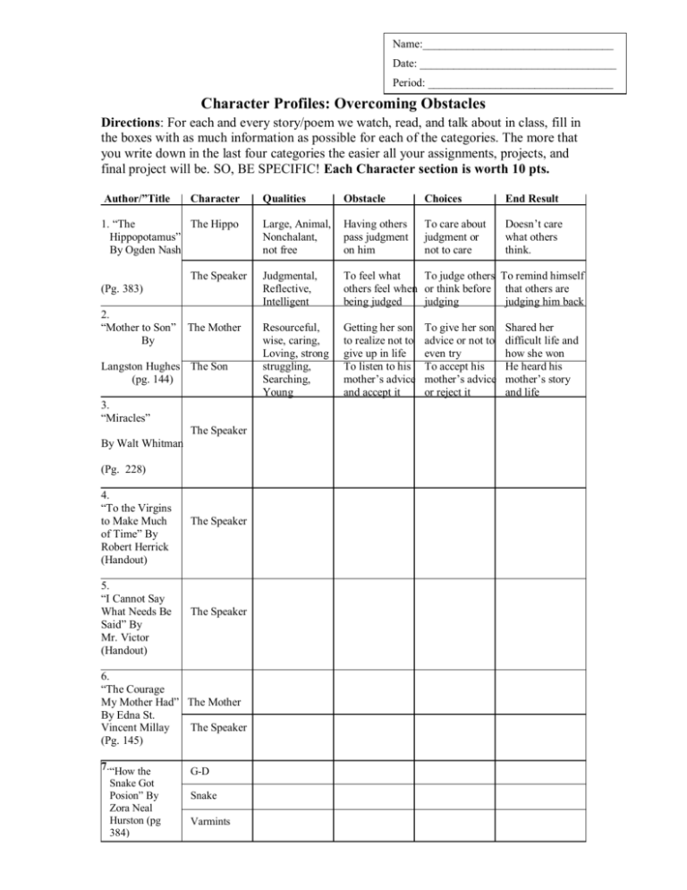 Character Profile Sheet Example