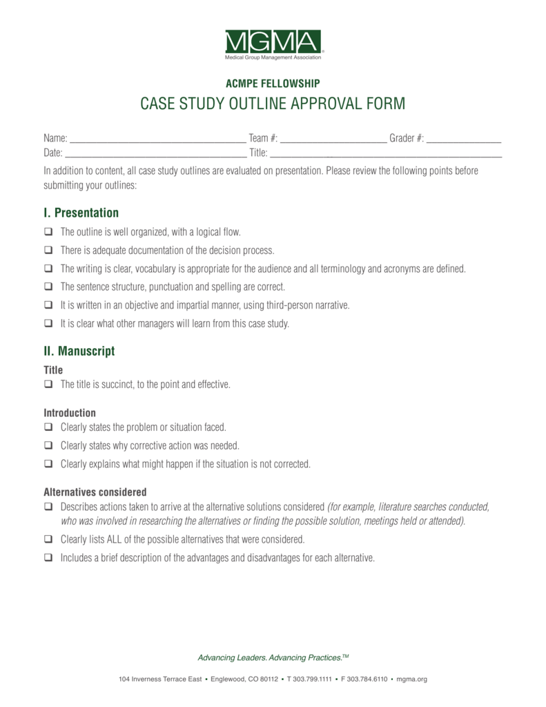 Case Study Outline Approval Form