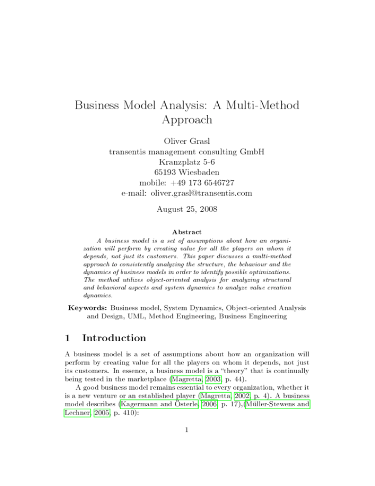 Business Model Analysis A Multi Method Approach