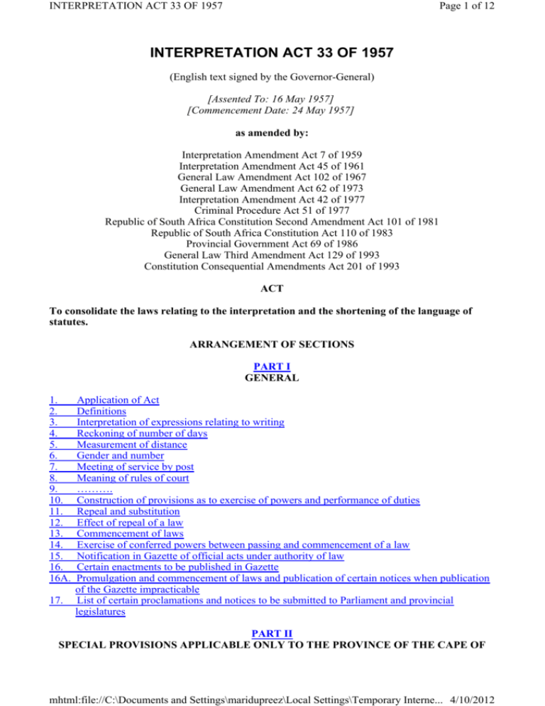 Interpretation Act 33 Of 1957 Department Of Justice And Interpretation Act 33 Of 1957 Department Of Justice And