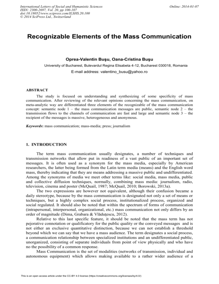 Recognizable Elements Of The Mass Communication