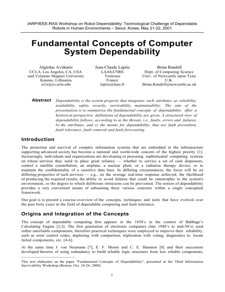 Fundamental Concepts Of Computer System Dependability