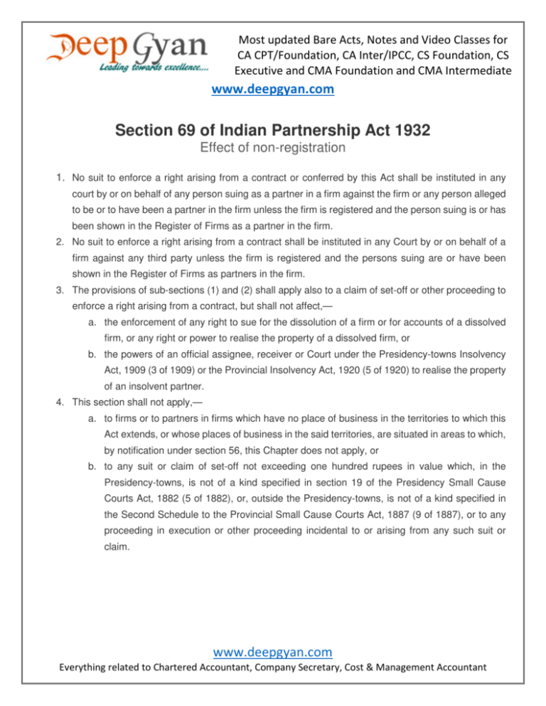 Section 69 Of Indian Partnership Act 1932 Section 69 Of Indian Partnership Act 1932