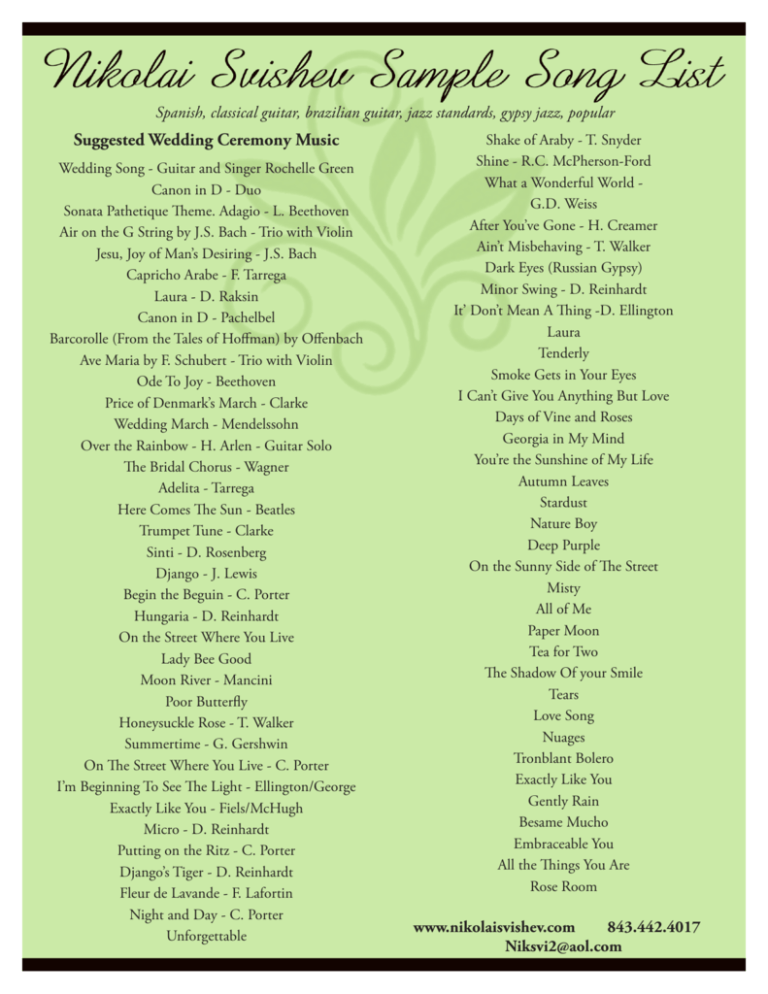 SAMPLE SONG LIST Download 