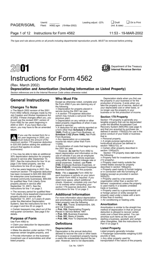 Form 4562 Instructions Form 4562 Instructions