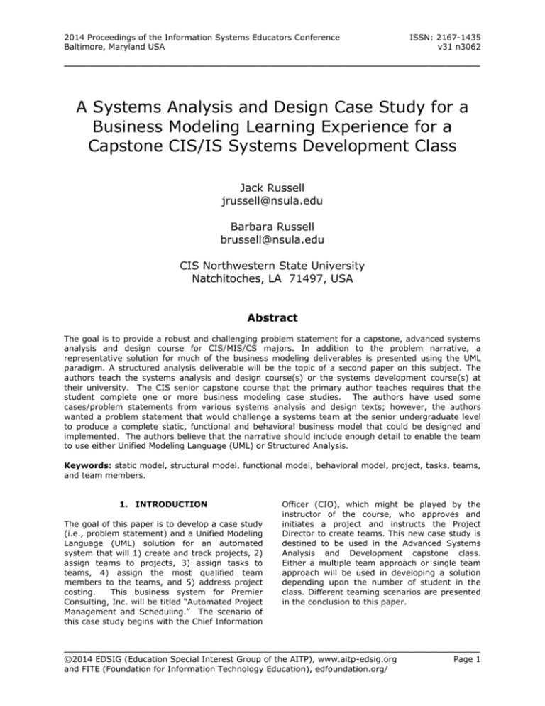 A Systems Analysis And Design Case Study For A Business