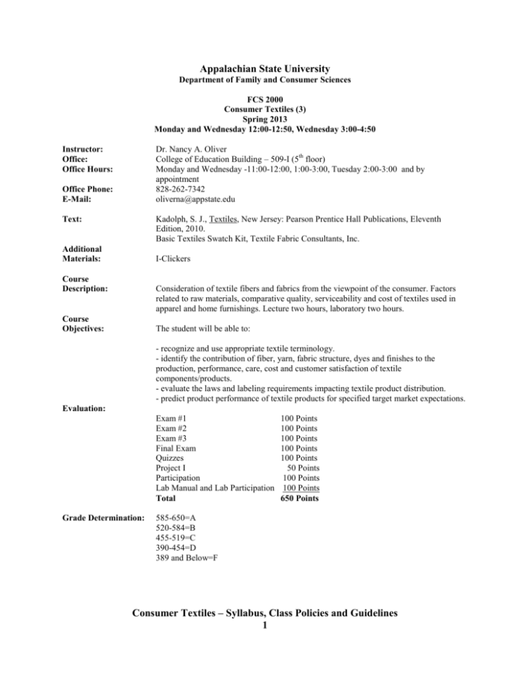 Consumer Textiles – Syllabus, Class Policies and