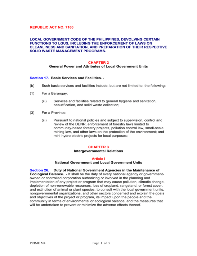Republic Act No 7160 Local Government Code Of The Philippines Republic Act No 7160 Local Government Code Of The Philippines