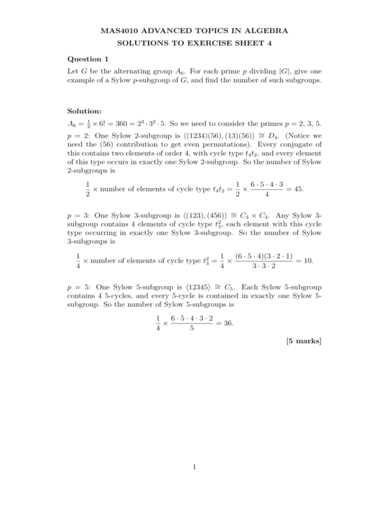 MAS4010 ADVANCED TOPICS IN ALGEBRA SOLUTIONS TO MAS4010 ADVANCED TOPICS IN ALGEBRA SOLUTIONS TO
