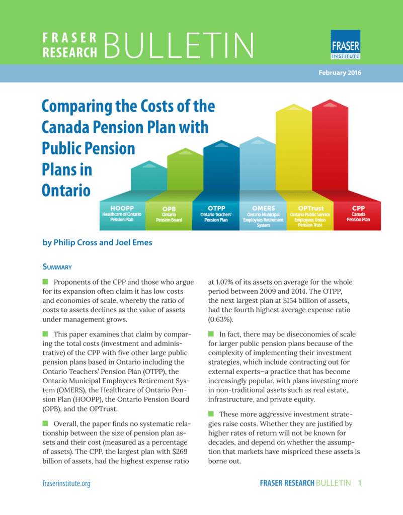 Comparing The Costs Of The Canada Pension Plan With Public Comparing The Costs Of The Canada Pension Plan With Public