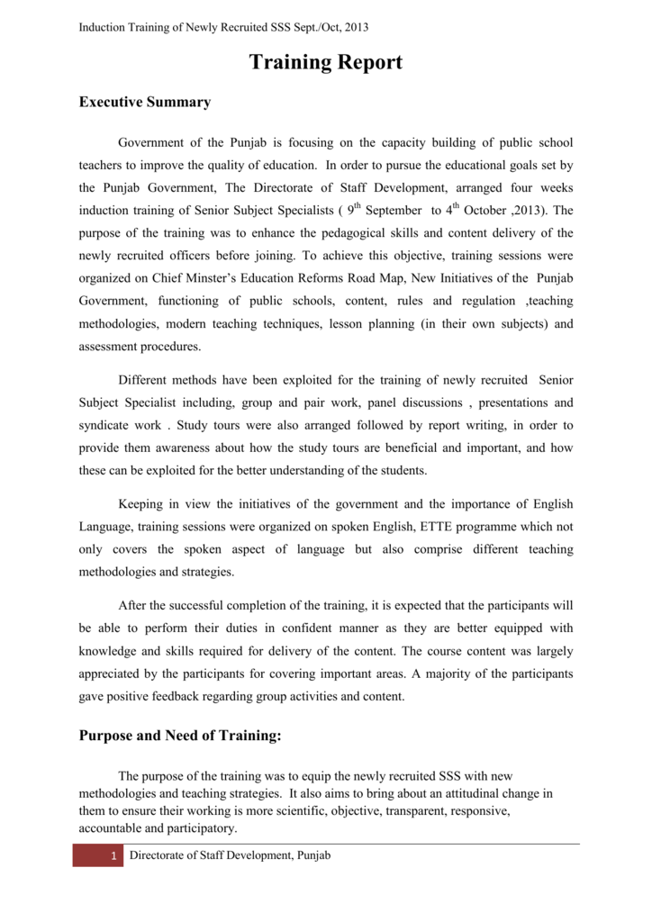 Training Report Directorate Of Staff Development