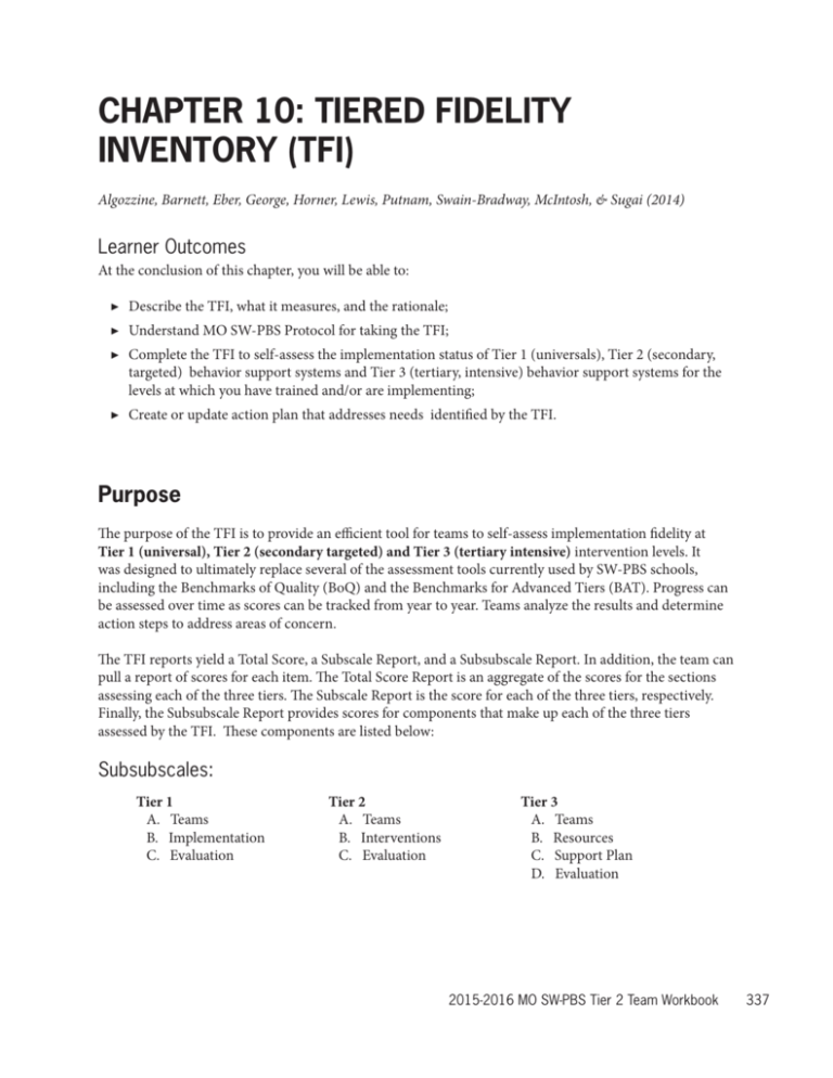 CHAPTER 10: TIERED FIDELITY INVENTORY (TFI)