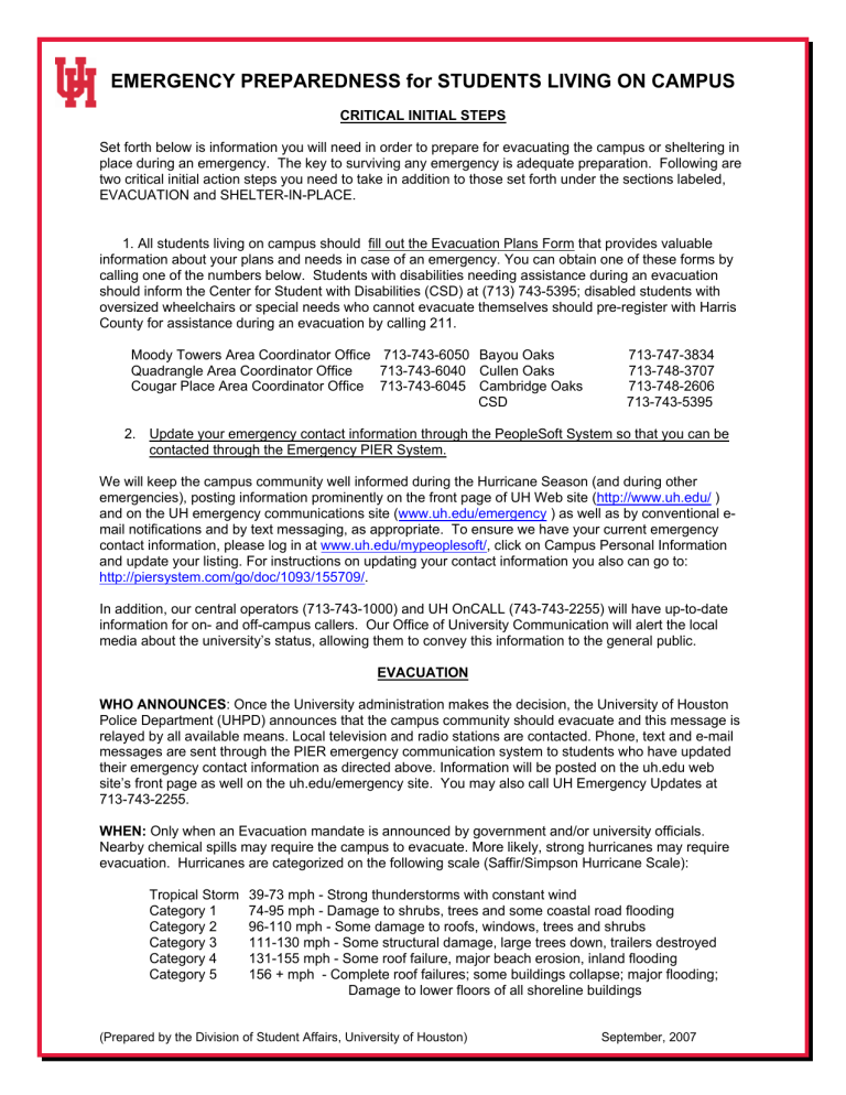 Emergency Preparedness for Resident Students