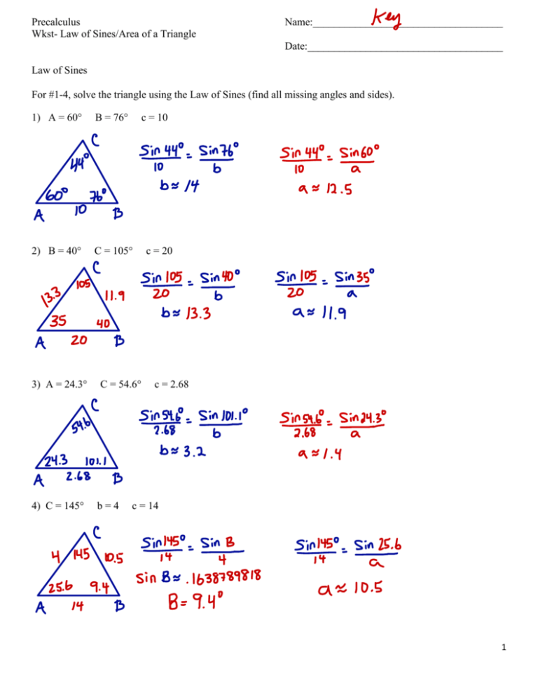 Wkst Law Of Sines Area Of Triangle