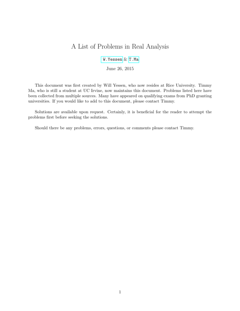 A List Of Problems In Real Analysis