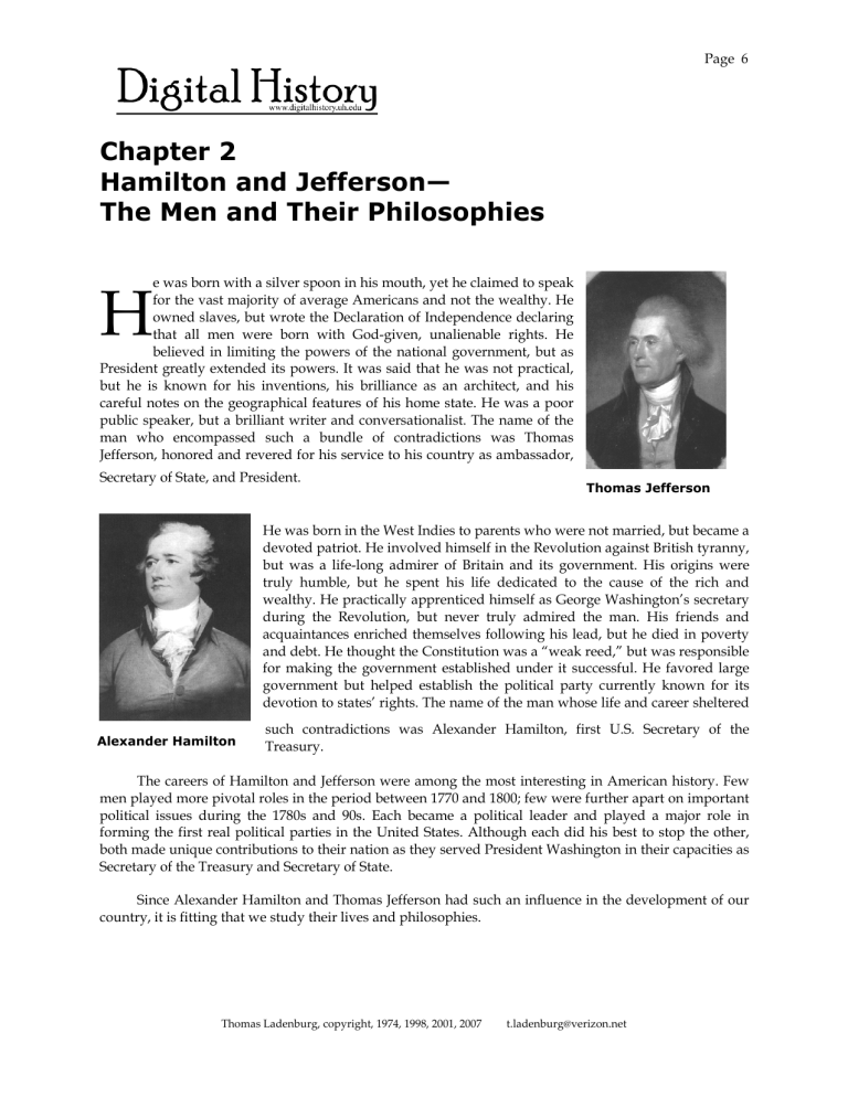 Chapter 2 Hamilton and Jefferson— The Men and