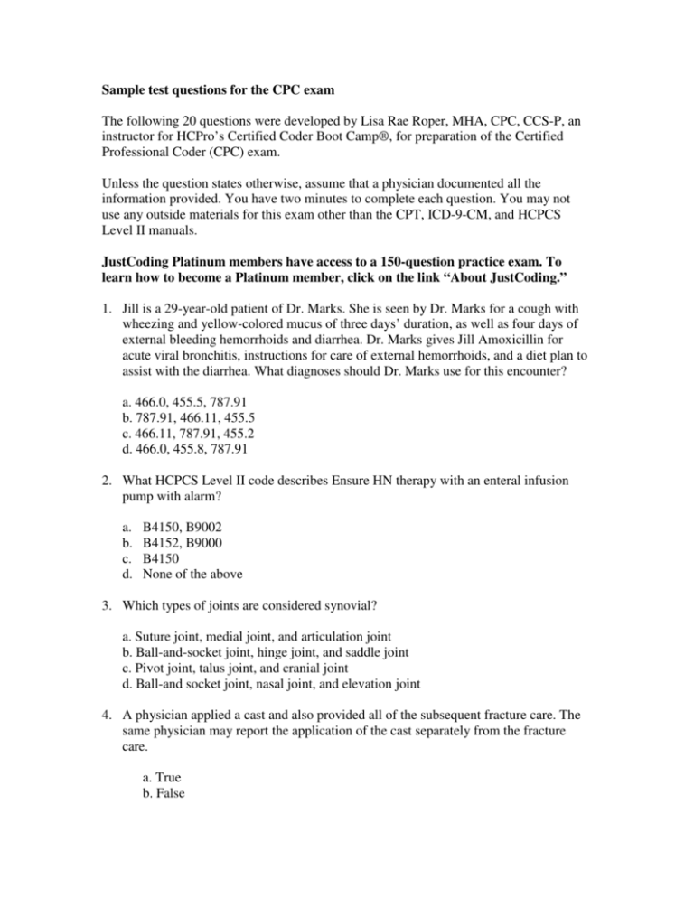 Sample Test ions For The CPC Exam