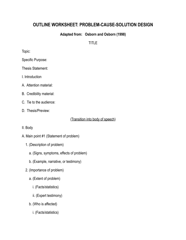 Sample Problem Cause Solution Outline Template